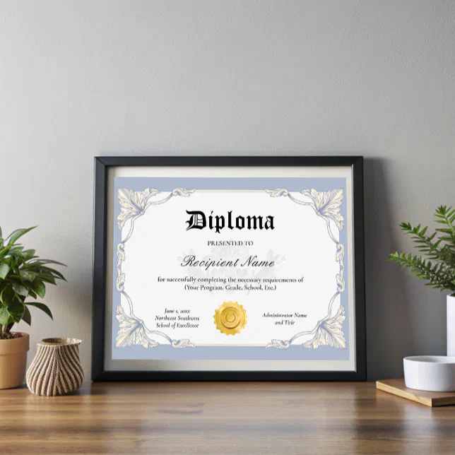 Editable Diploma Certificate of Graduation 11x8.5 | Zazzle