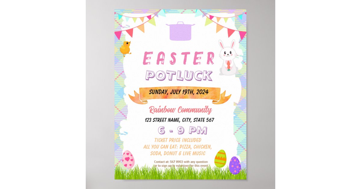 Editable Easter potluck flyer Poster | Zazzle