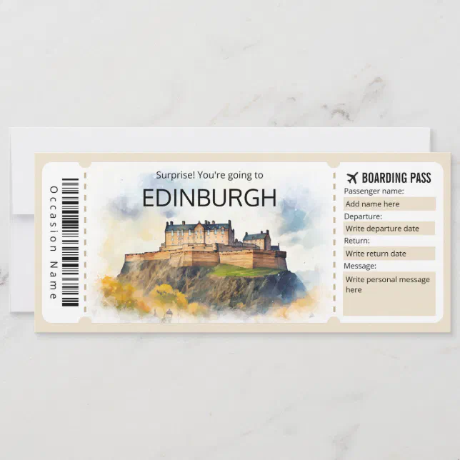 Editable Edinburgh Plane ticket Scotland Trip Invitation | Zazzle