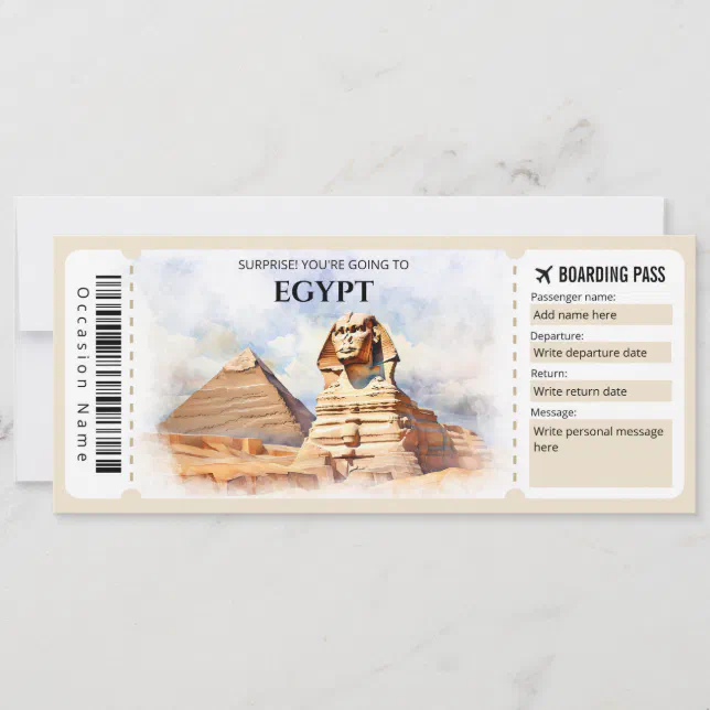 Editable Egypt Boarding Pass Plane ticket Invitation | Zazzle