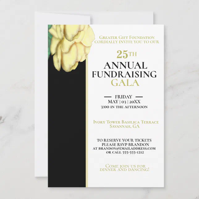 Editable Elegant White, Black Charity Event Gala Invitation | Zazzle