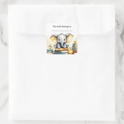 Editable Elephant and Books Bookplate Sticker | Zazzle
