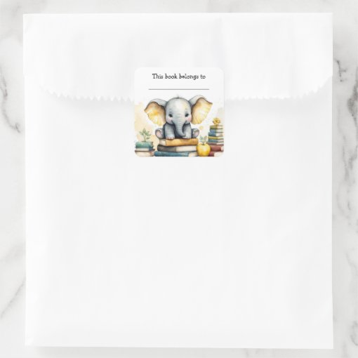 Editable Elephant and Books Bookplate Sticker | Zazzle