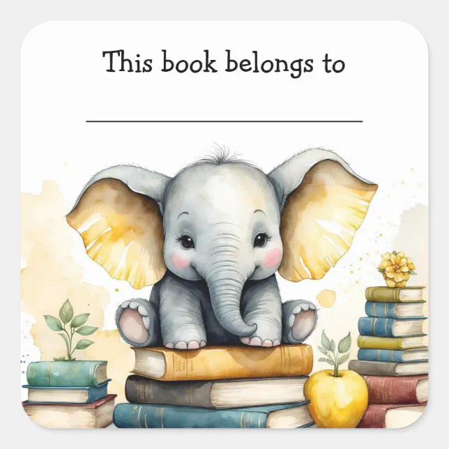 Editable Elephant and Books Bookplate Sticker | Zazzle