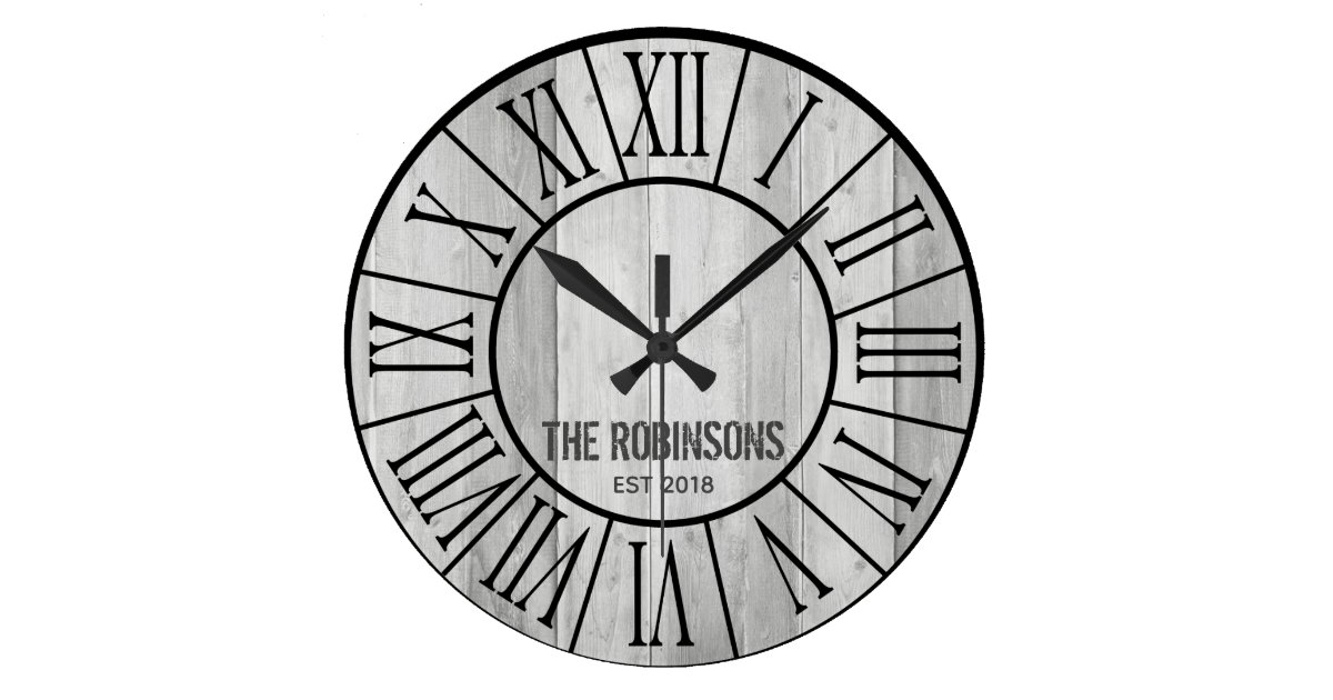 EDITABLE Family Farmhouse Clock - GRAY wood | Zazzle.com