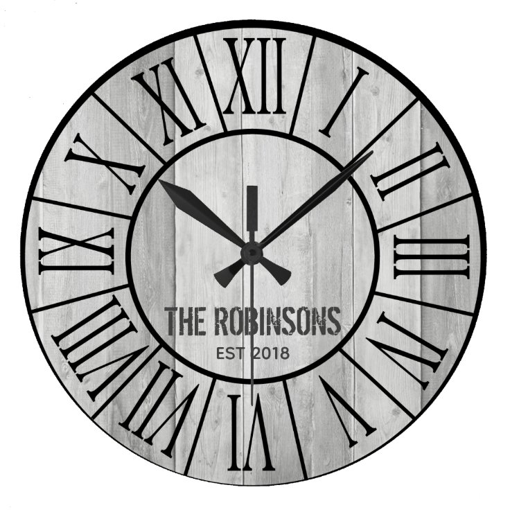 EDITABLE Family Farmhouse Clock - GRAY wood | Zazzle