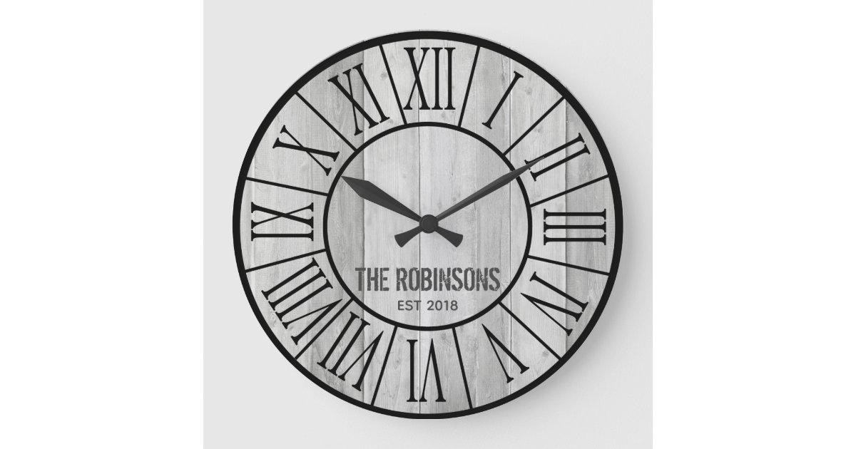 EDITABLE Family Farmhouse Clock - GRAY wood | Zazzle