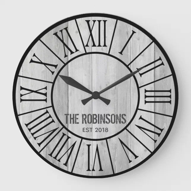 EDITABLE Family Farmhouse Clock - GRAY wood | Zazzle