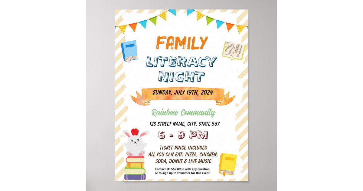 Editable Family Literacy Night Flyer Poster | Zazzle