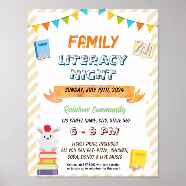 Editable Family Literacy Night Flyer Poster | Zazzle