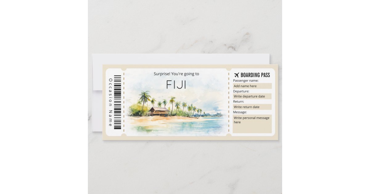 Editable Fiji Plane ticket Boarding Pass Invitation | Zazzle