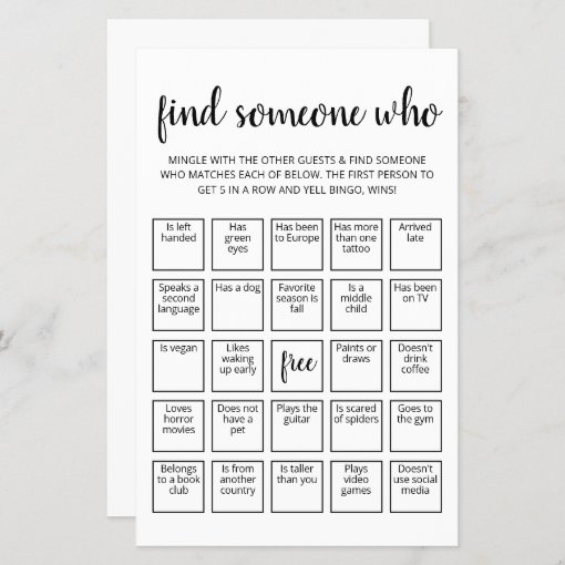 Editable Find Someone Who Game Bingo game | Zazzle