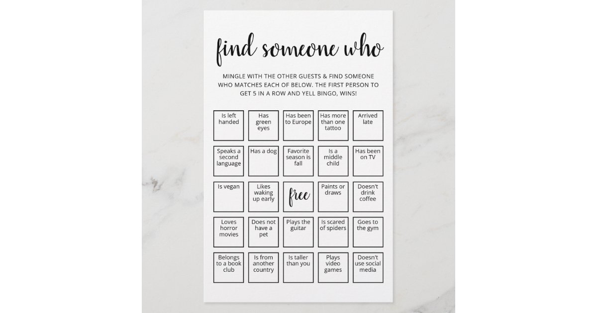 Editable Find Someone Who Game Bingo game | Zazzle