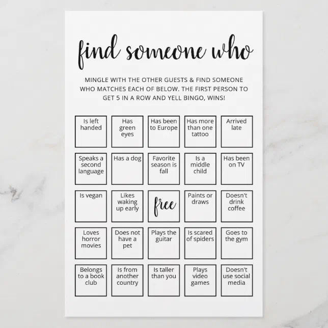 Editable Find Someone Who Game Bingo game | Zazzle