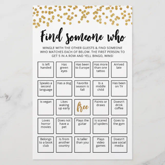 Editable Find Someone Who Game Bingo game | Zazzle