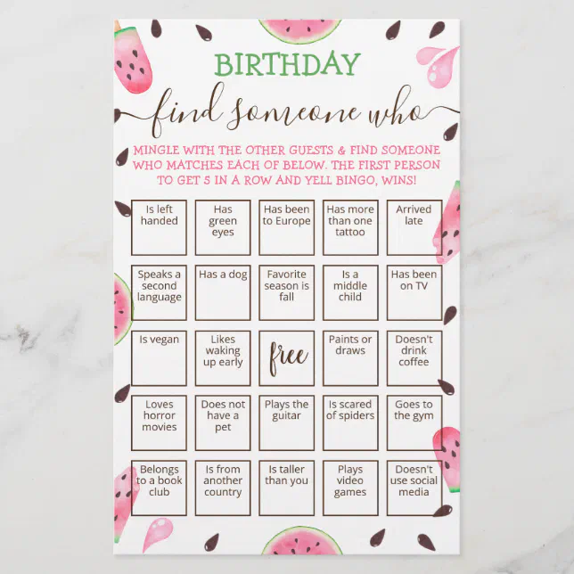 Editable Find Someone Who Game Bingo game | Zazzle
