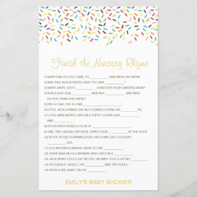 Editable Finish the Nursery Rhyme with Answer | Zazzle