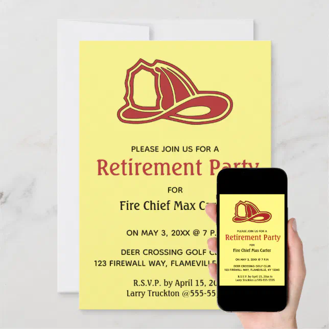 Editable Fire Fighter's Hat Retirement Invitation | Zazzle