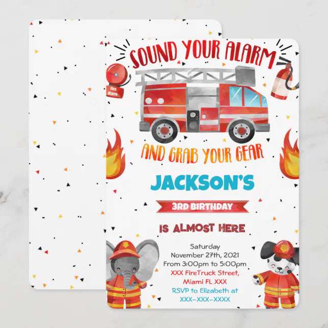 Editable Fire Truck Birthday Invitations | Zazzle