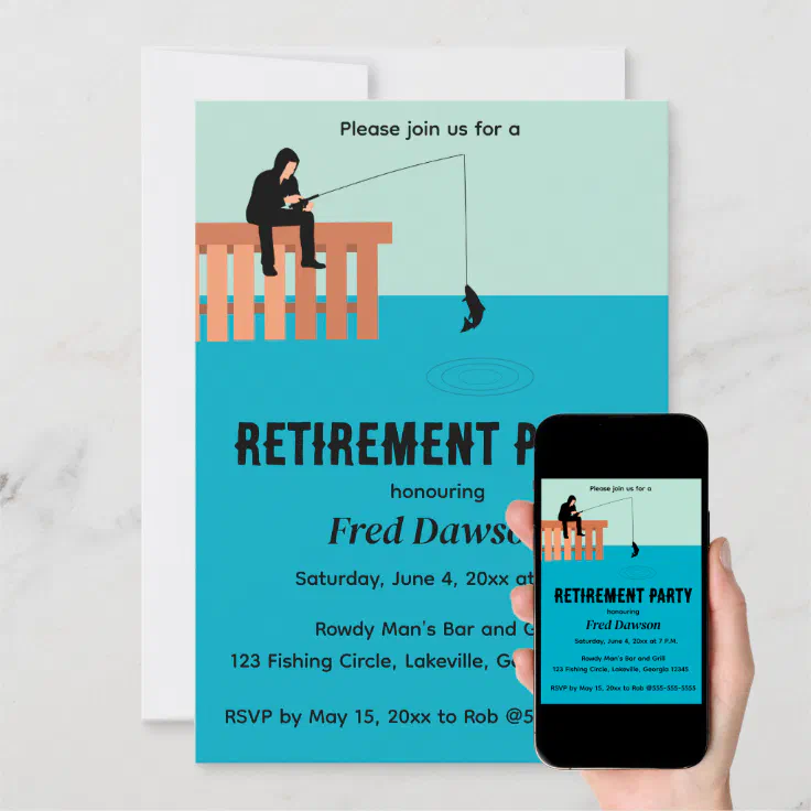Editable Fishing Off The Dock Retirement Party Invitation | Zazzle