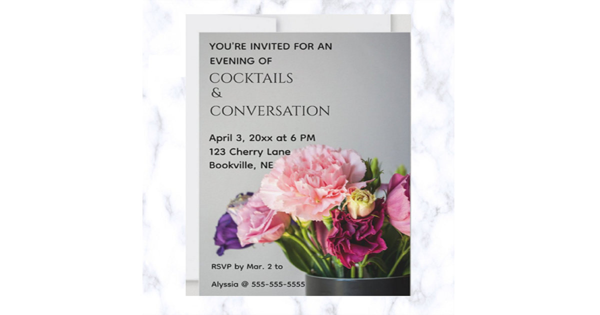 Editable Flowers Cocktails and Conversation Invitation | Zazzle