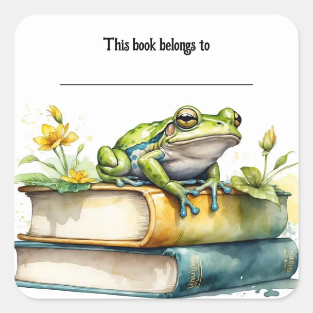 Editable Frog and Books Bookplate Sticker | Zazzle