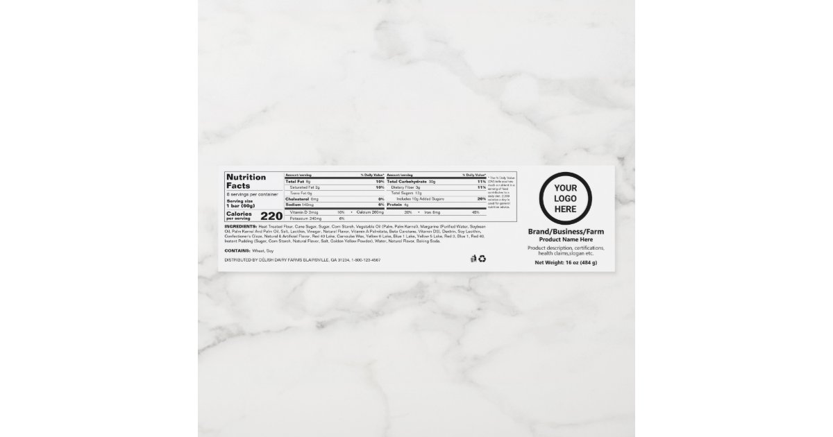 Editable Generic Prime Nutrition Facts Food Label | Zazzle