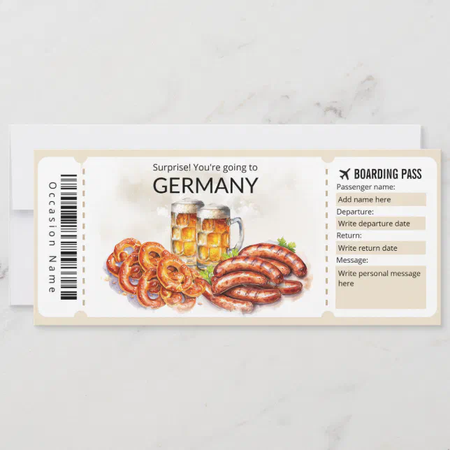 Editable Germany Plane ticket, Germany Trip Invitation | Zazzle