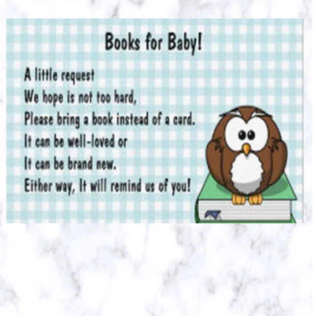 Editable Gingham and Owl on a Book Babys Library Enclosure Card | Zazzle
