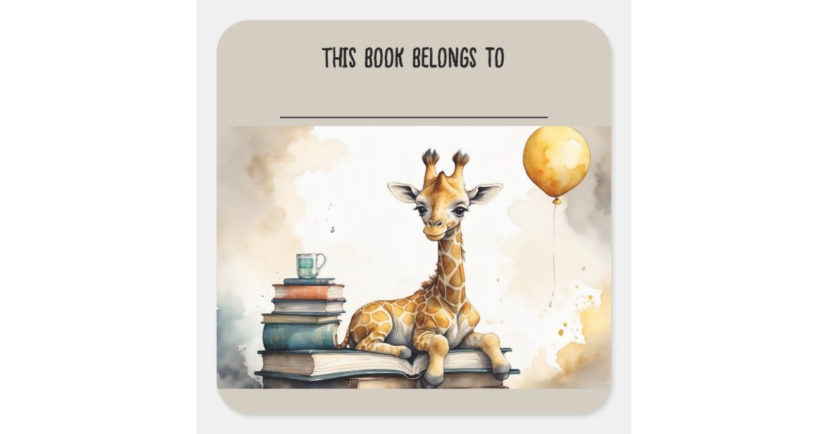 Editable Giraffe and Books Bookplate Sticker | Zazzle