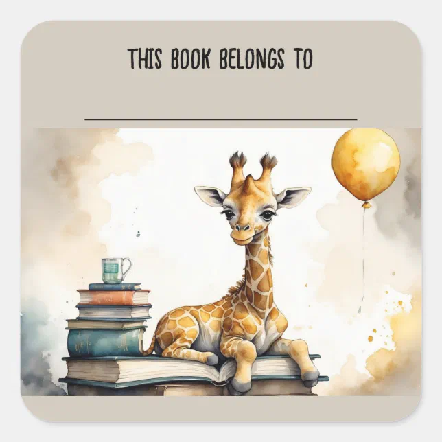 Editable Giraffe and Books Bookplate Sticker | Zazzle
