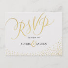 Glam gold glitter deco vintage wedding RSVP Invitation Postcard ...