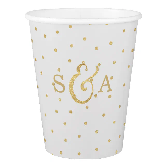Editable glam faux gold glitter party monogram paper cup | Zazzle