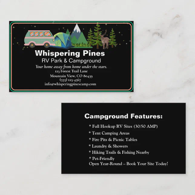 Editable Glamping Resort Nature Contact Design Business Card | Zazzle