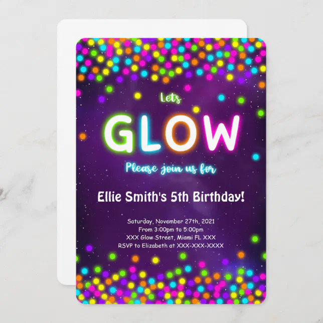 Editable Glow Birthday Invitation | Zazzle