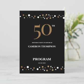 Editable Gold and Black confetti 50th birthday Program | Zazzle
