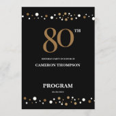 Editable Gold and Black confetti 80th birthday Program | Zazzle
