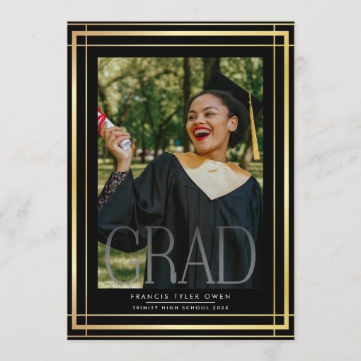 Editable Gold Border High School Photo Graduation Announcement | Zazzle