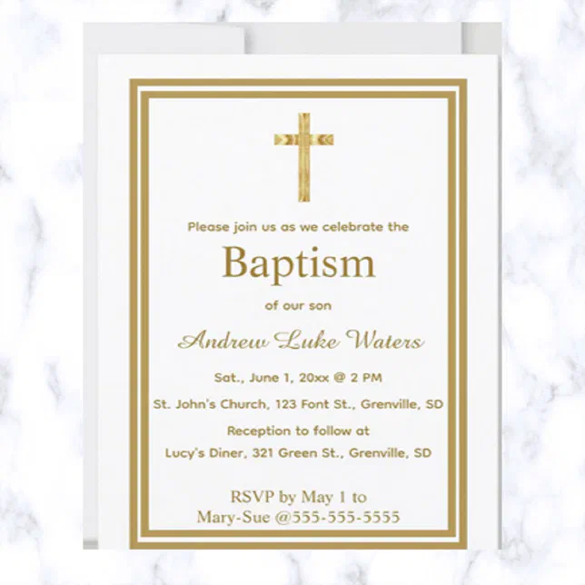 Editable Gold Cross Baptism Invitation | Zazzle