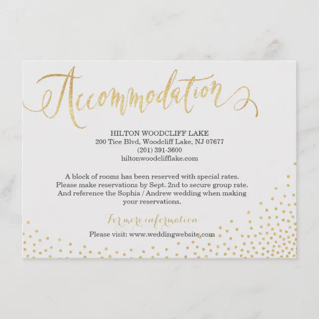 Editable gold glitter calligraphy accommodation enclosure card | Zazzle