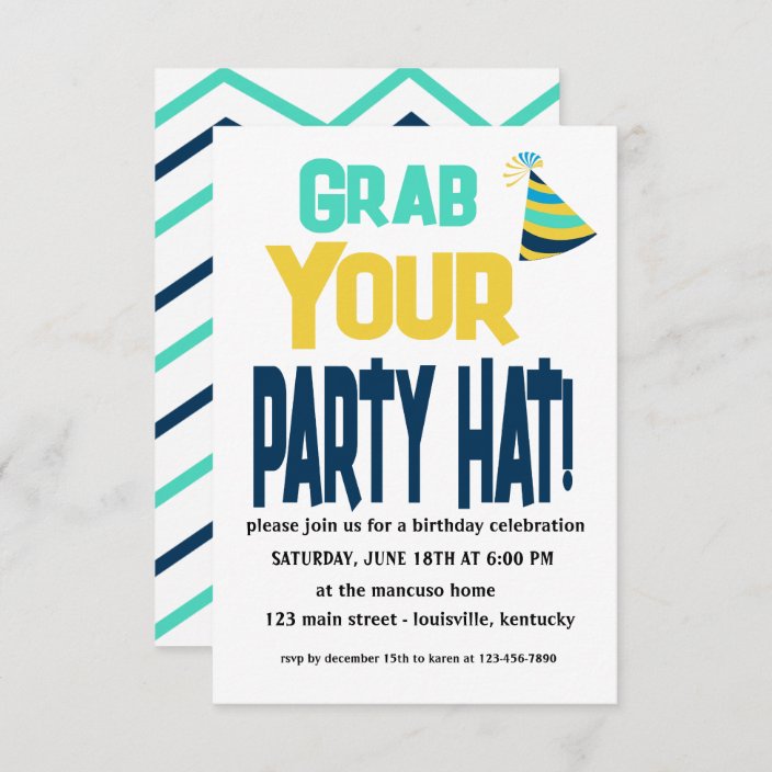 Editable Grab Your Party Hat Birthday Invitation | Zazzle.com
