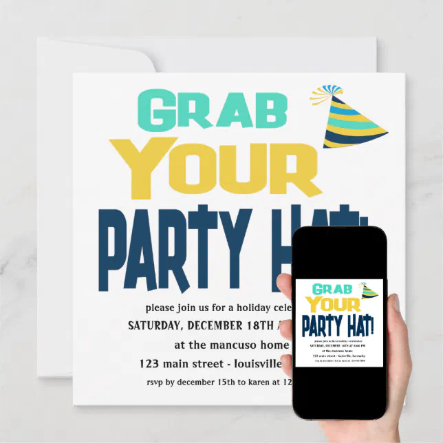 Editable Grab Your Party Hat Invitation | Zazzle