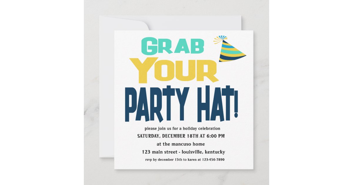 Editable Grab Your Party Hat Invitation | Zazzle