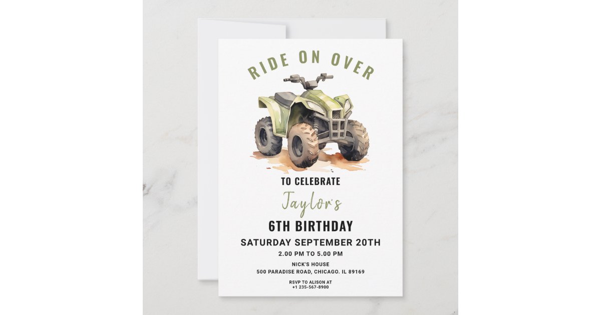 Editable Green ATV Bike Birthday Invitation | Zazzle