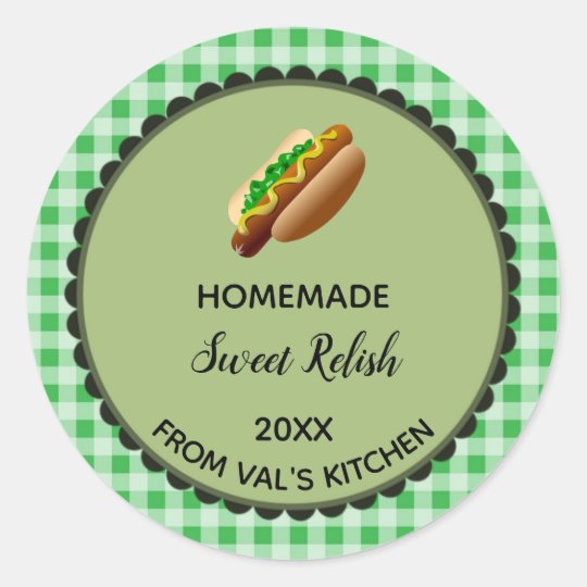 Editable Green Gingham Sweet Relish Label Stickers | Zazzle.com
