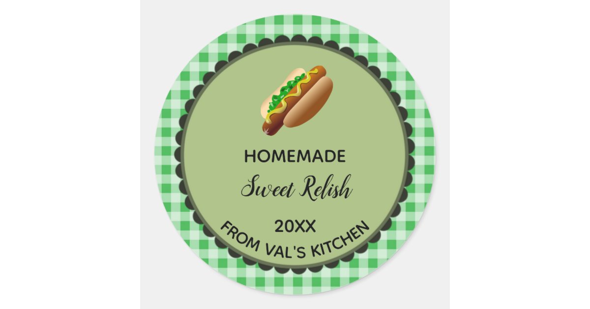 Editable Green Gingham Sweet Relish Label Stickers | Zazzle