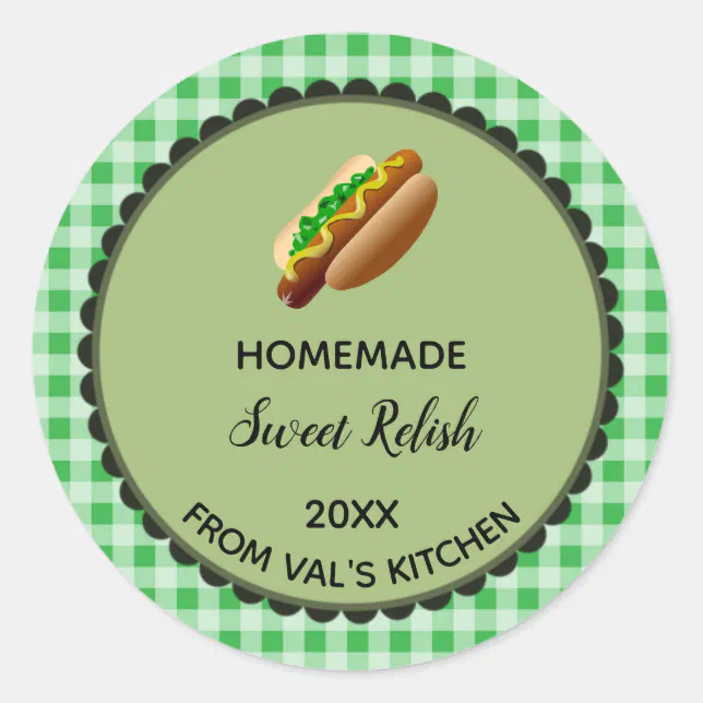 Editable Green Gingham Sweet Relish Label Stickers | Zazzle