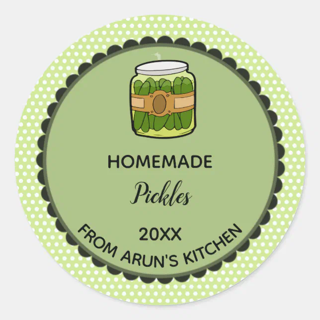 Editable Green Polka Dot Pickles Label Stickers | Zazzle