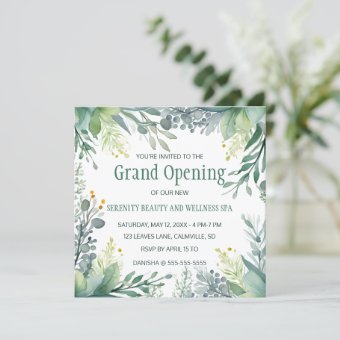 Editable Greenery Grand Opening Invitation | Zazzle