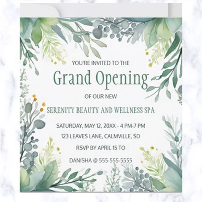 Editable Greenery Grand Opening Invitation | Zazzle